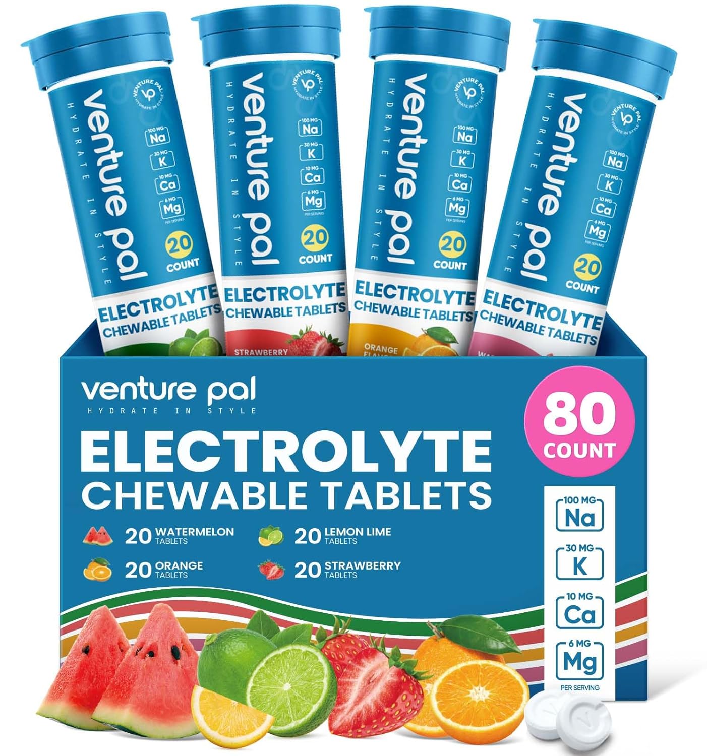 Venture Pal Sugar Free Chewable Fast-Melt Electrolyte Tablets - 80 Tab